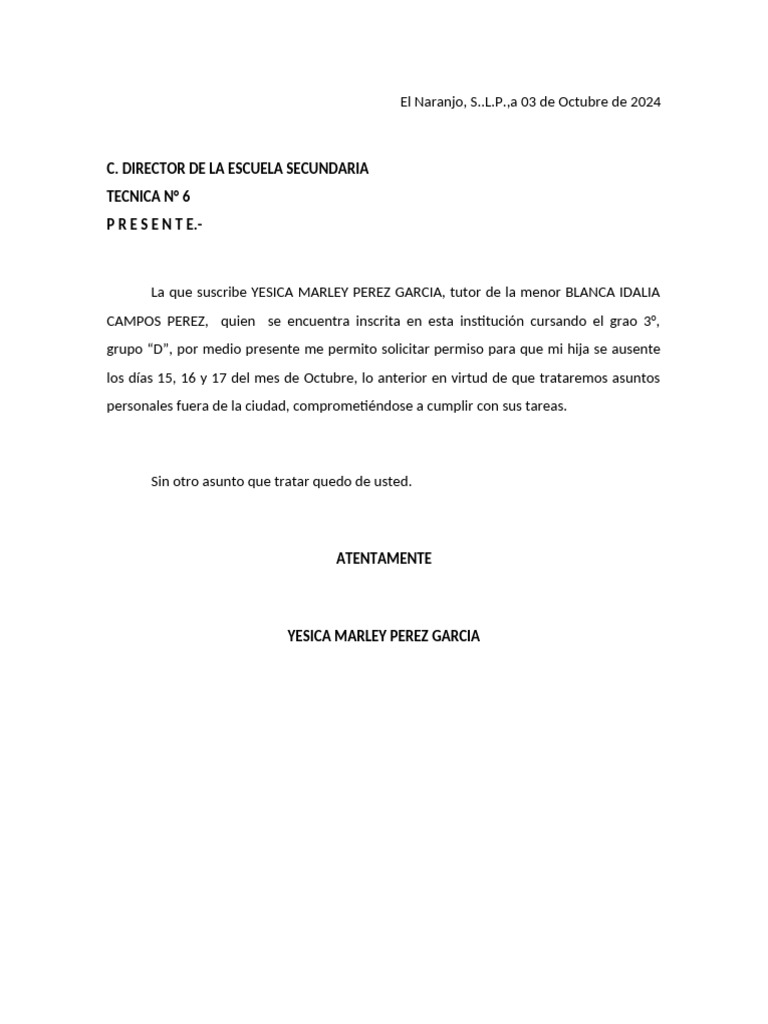 Permiso para Faltar A Clases | PDF