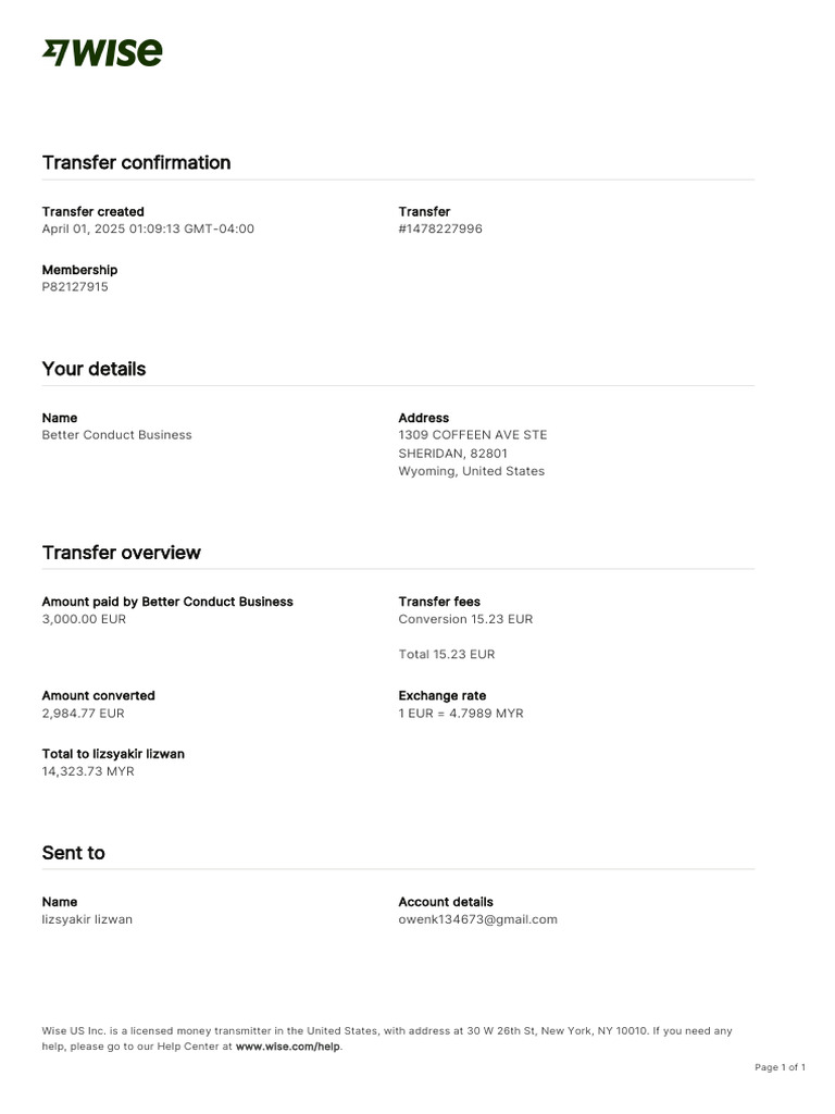 Wise Transaction Invoice Transfer 1478227996 5141764404 en | PDF