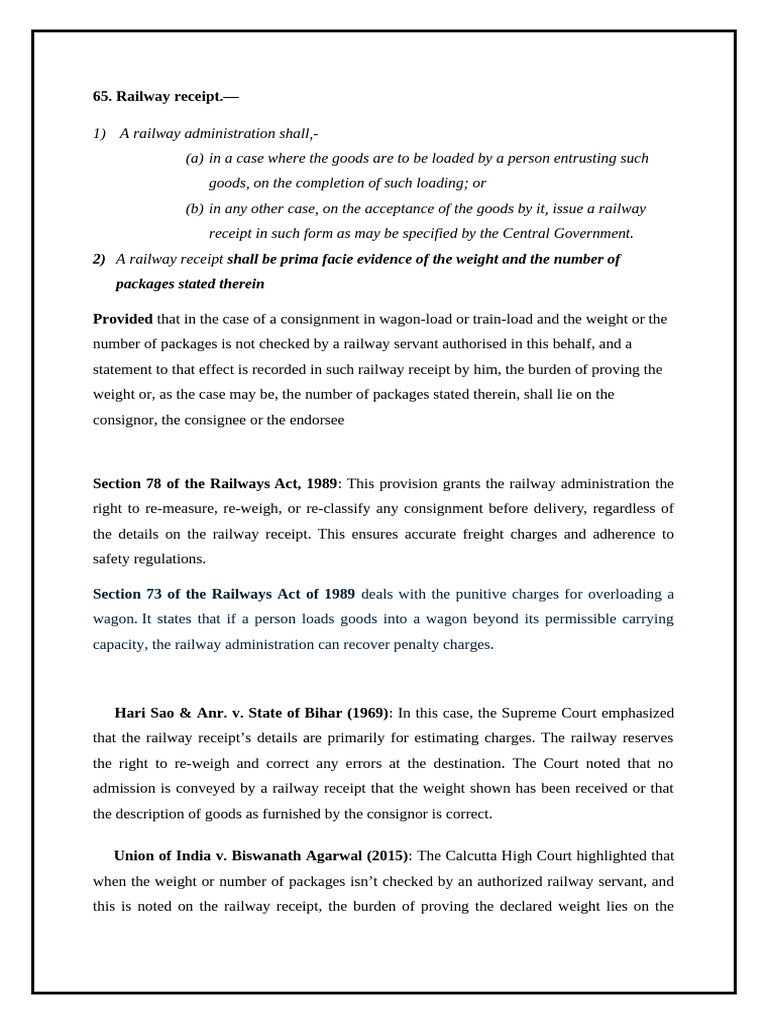 Understanding Railway Receipts and Liabilities | PDF | Burden Of Proof ...
