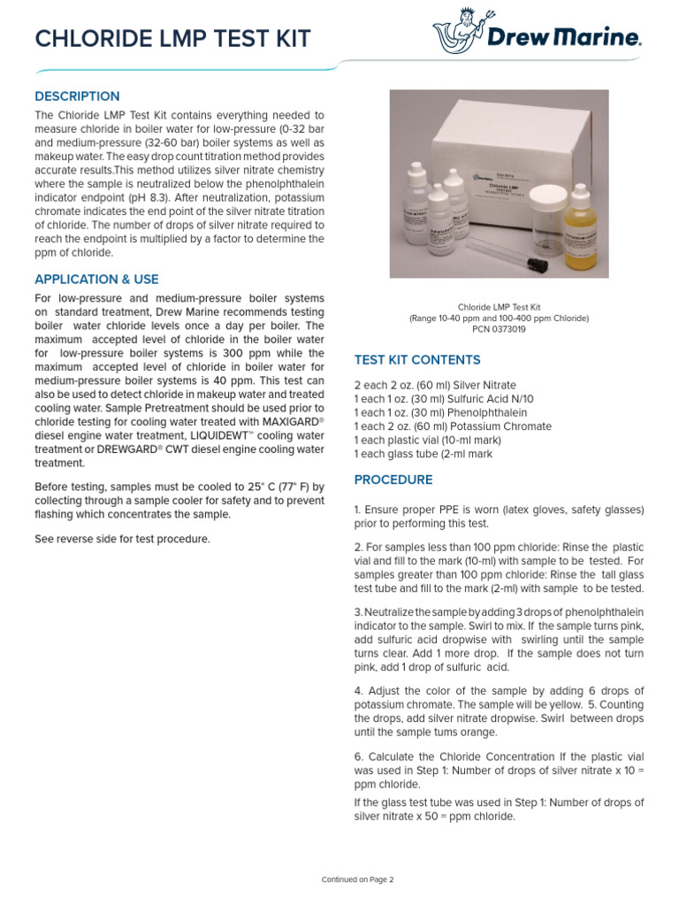 Chloride LMP Test Kit - PDS | PDF | Titration | Chemistry