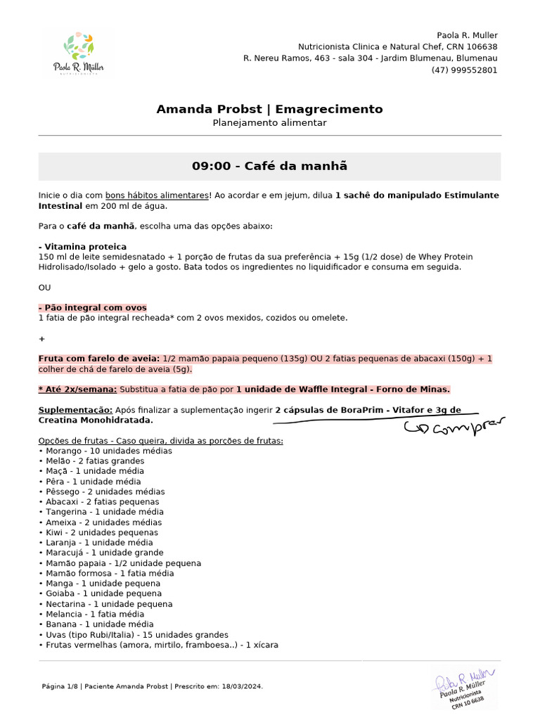 Plano Alimentar - Amanda Probst 2 | PDF | Carne | Creme (gastronomia)