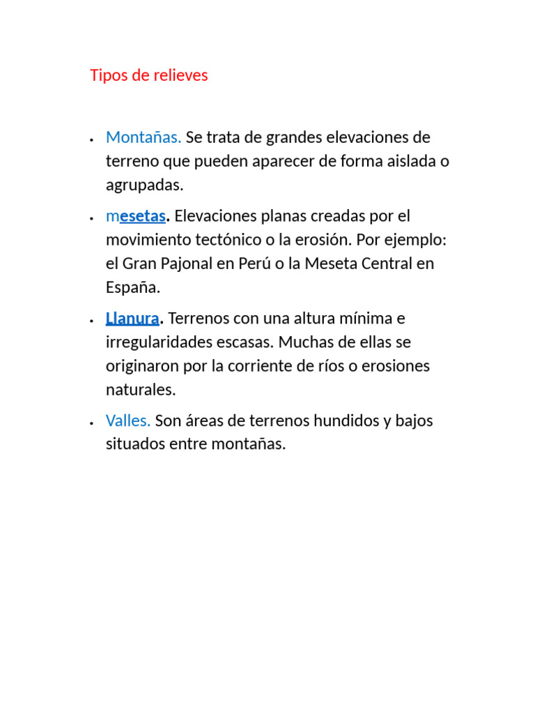 Tipos de Relieves | PDF