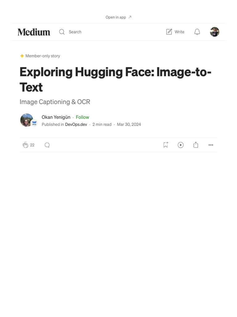 Exploring Hugging Face - Image-to-Text - by Okan Yenigün - DevOps - Dev | PDF | Optical ...