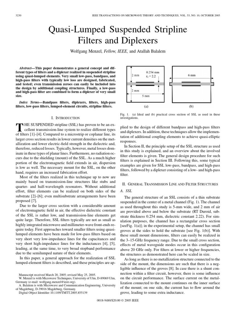 Menzel Semilumped Susepnded Stripline | PDF | Electronic Filter ...