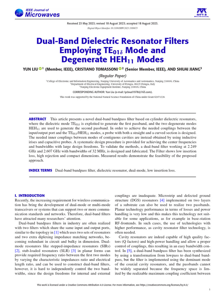 Dual-Band Dielectric Resonator Filters Employing T | PDF | Filter ...