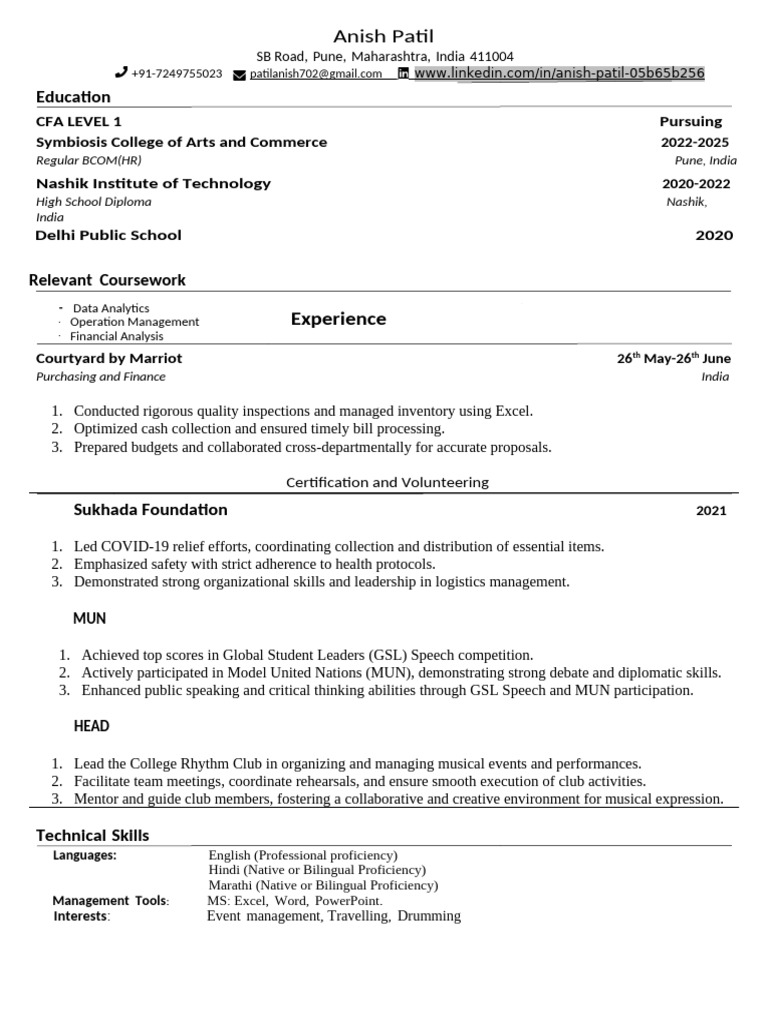 Anish_Patil_Resume[1] final final | PDF | Learning