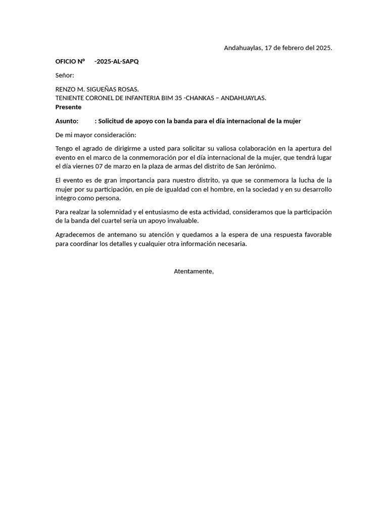 Oficio para La Banda Del Ejercito | PDF