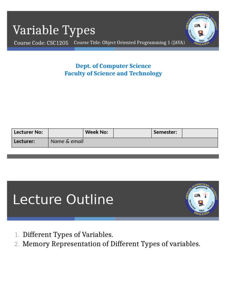 Lecture 3.1 - Variable Types | PDF | Variable (Computer Science ...
