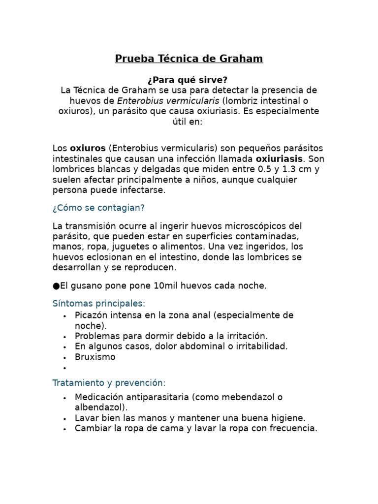 Procedimiento del Test de Graham en Niños | PDF