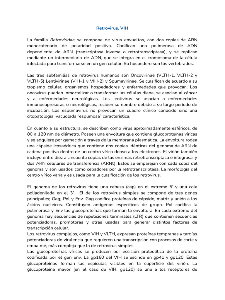 Estructura y Replicación del VIH | PDF | Retrovirus | VIH