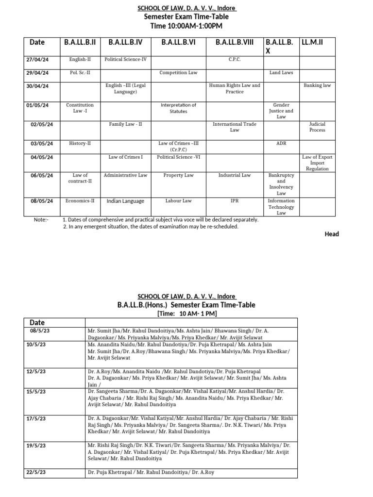 Internal Time Table 2022jan. May | PDF | Law School | Justice