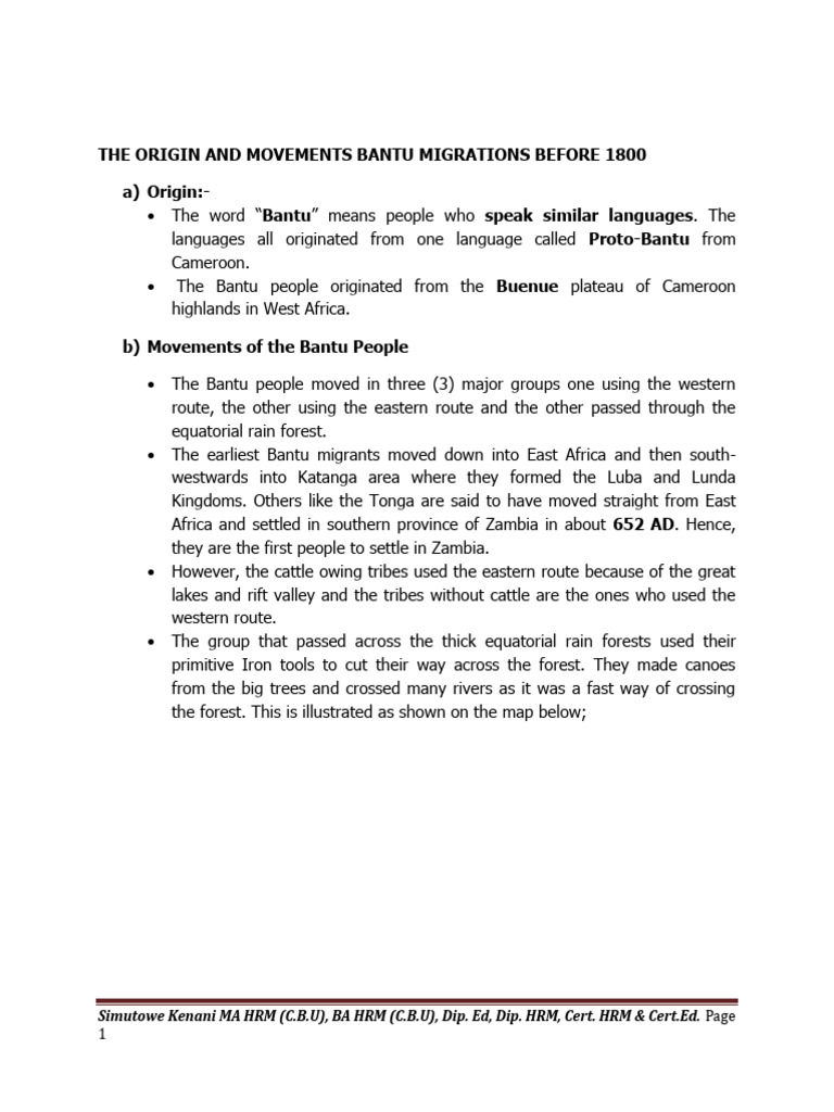 The Bantu Migrations Before 1800-Central Africa | PDF | Zambia | Africa