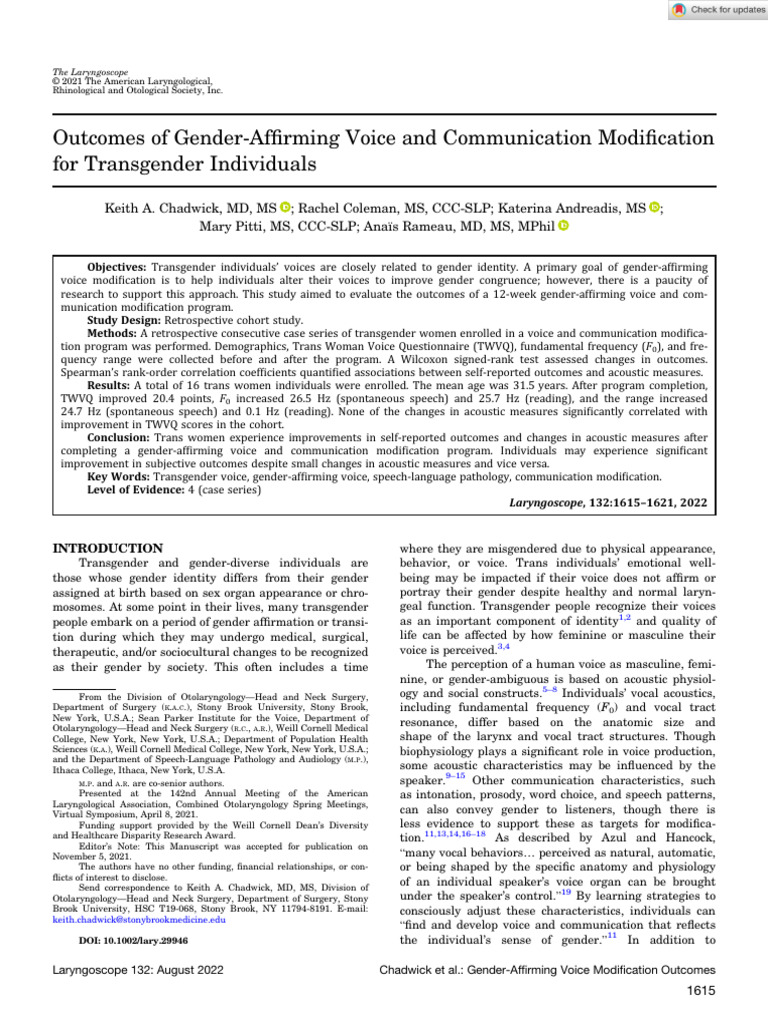 7 - VIP - 2021 - Chadwick - Outcomes of Gender-Affirming Voice and ...