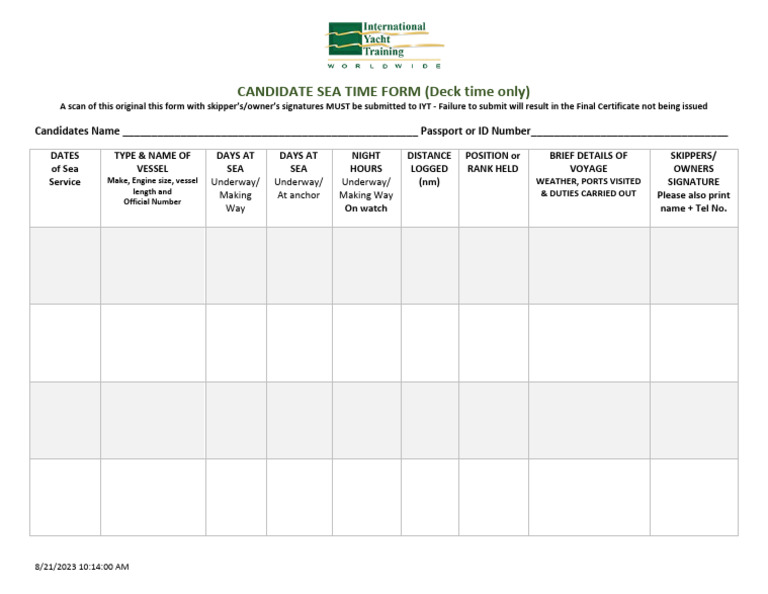 Candidate Sea Time Submission Form | PDF