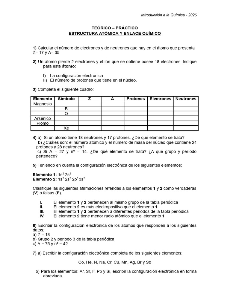 TP - Estructura Atómica y Enlace Químico | PDF | Enlace covalente | Enlace químico