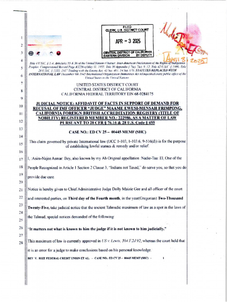 JUDICIAL NOTICE: AFFIDAVIT OF FACTS IN SUPPORT OF DEMAND FOR RECUSAL OF ...