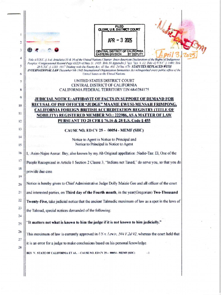 JUDICIAL NOTICE: AFFIDAVIT OF FACTS IN SUPPORT OF DEMAND FOR RECUSAL OF ...
