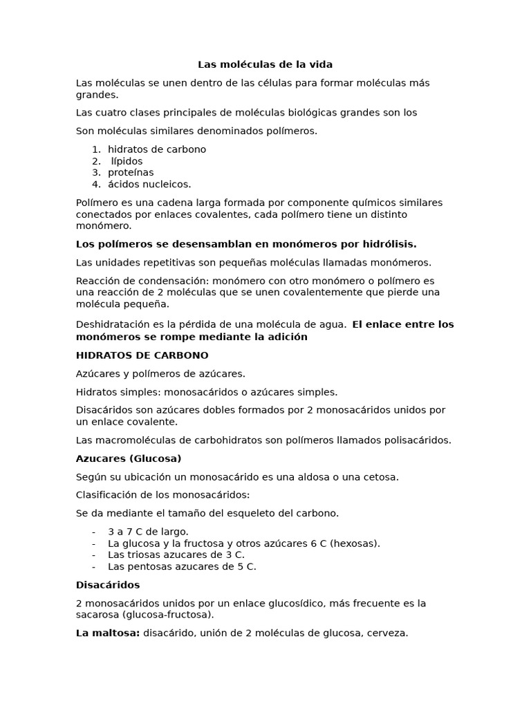 Moléculas Biológicas: Estructura y Función | PDF | Carbohidratos ...