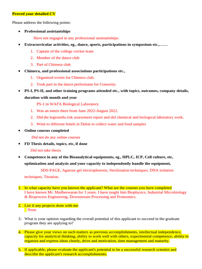 Provide Details On These Lines For Your Reco Letter | PDF | Biology ...
