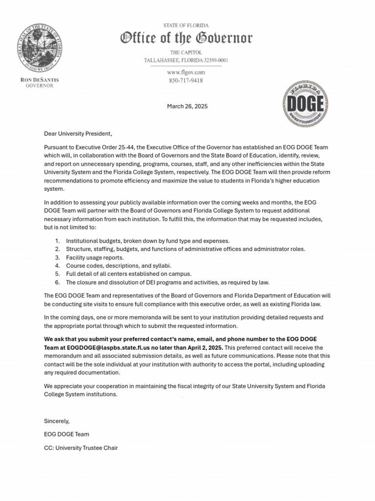 DOGE - Letter To University Presidents - 250326 | PDF