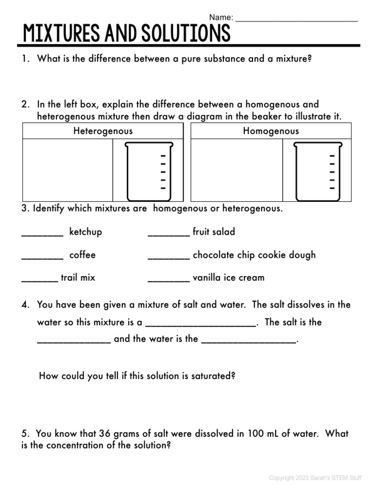 Mixtures and Solutions: Name | PDF | Force | Mixture