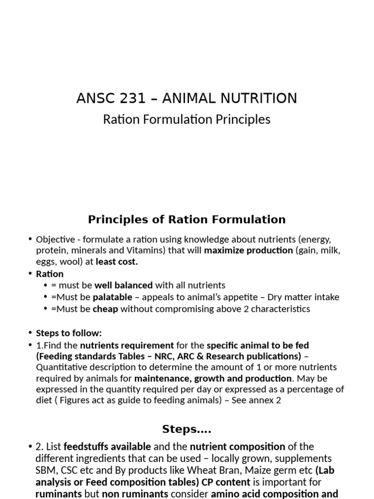 Ration Formulation | PDF | Nutrients | Dietary Supplements