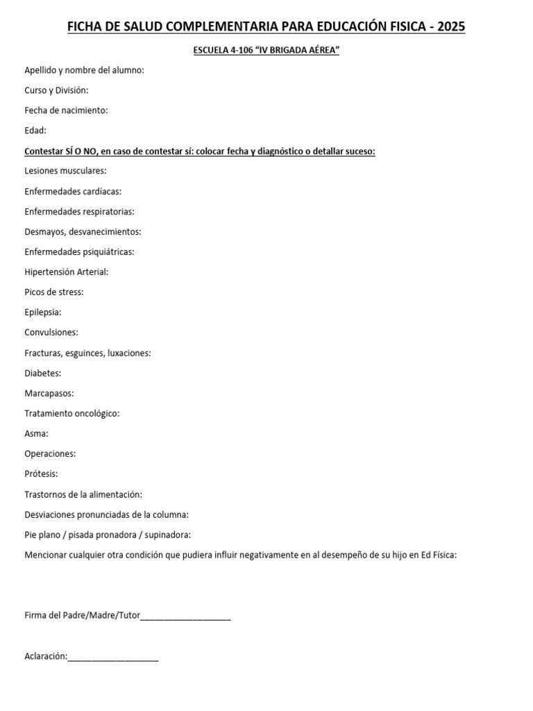 Ficha de Salud Complementaria | PDF