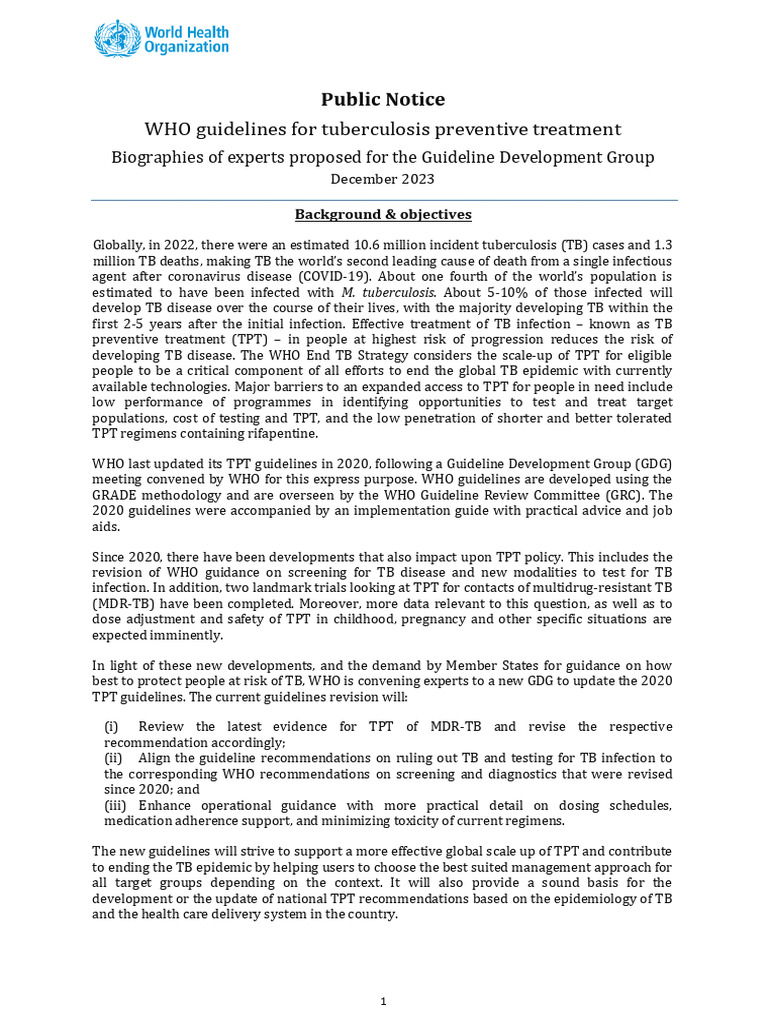 WHO TB Preventive Treatment Guidelines Update | PDF | Tuberculosis ...