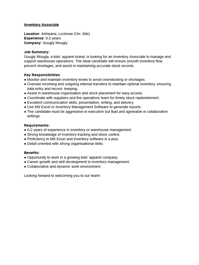 Inventory Associate | PDF