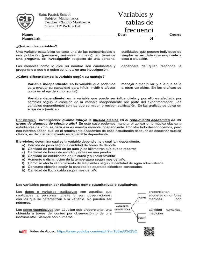 Guia N°1 11th Dif Prob y Est Variables y Tablas de Frecuencias | PDF | Investigación ...