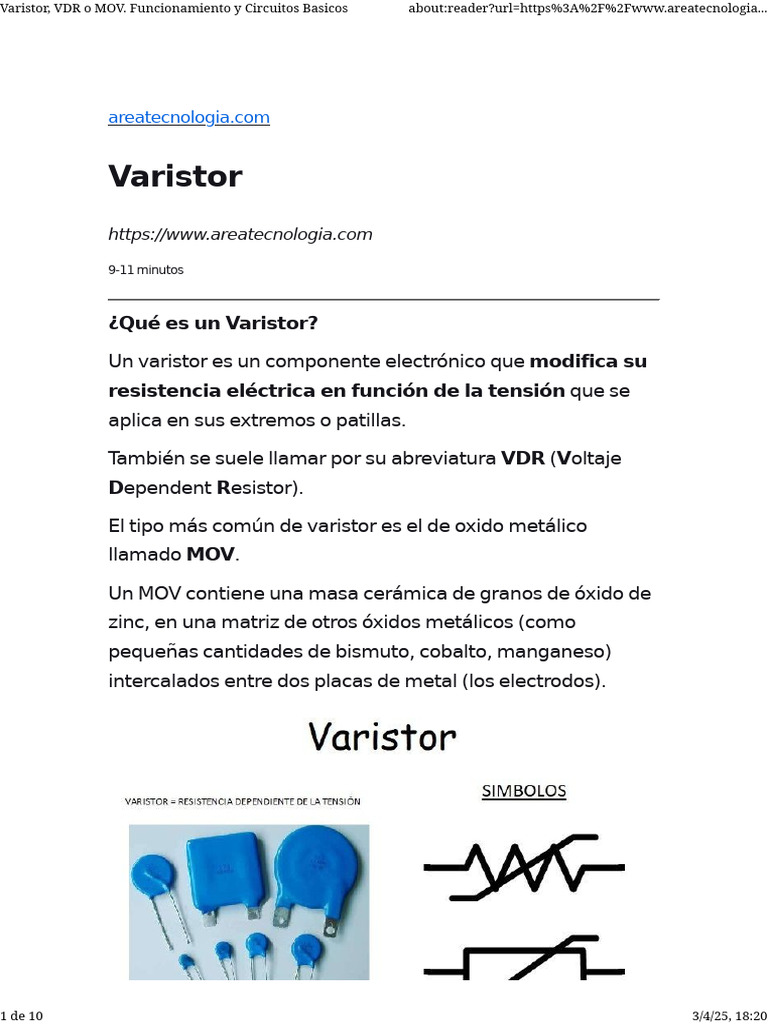 Varistor: Funcionamiento y Usos | PDF | Inductor | voltaje