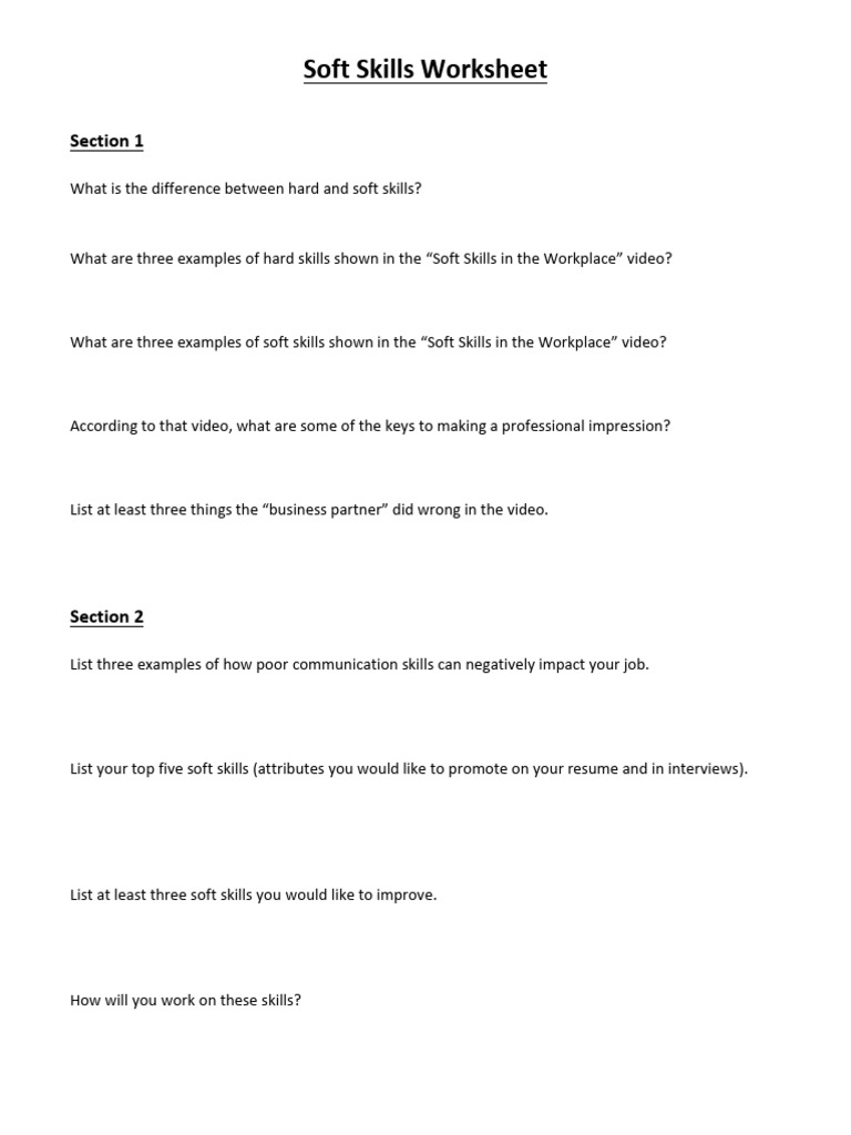 Soft Skills Development Worksheet | PDF