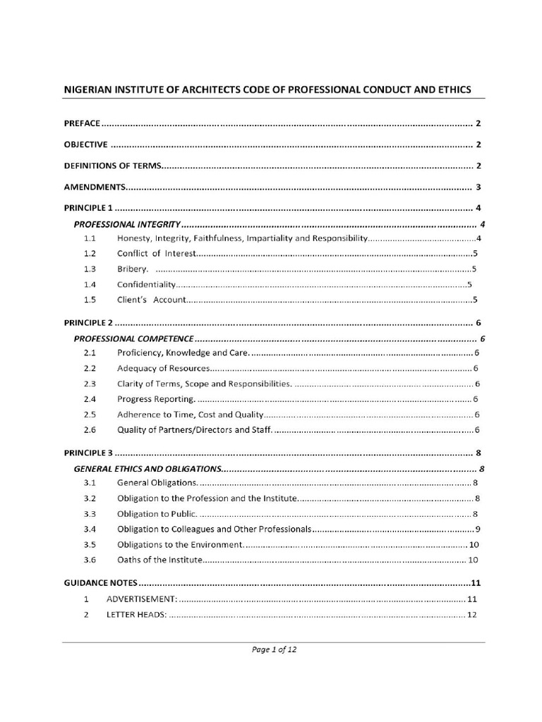 NIA Architect Code of Professional Conduct and Ethics | PDF