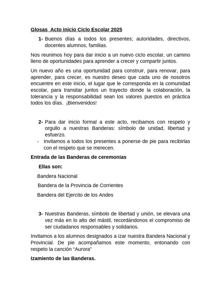 Glosas Acto Inicio Ciclo Escolar 2025 | PDF | Escuelas