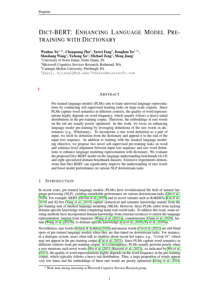 DICT-BERT: ENHANCING LANGUAGE MODEL PRETRAINING WITH DICTIONARY | PDF | Attention | Human ...