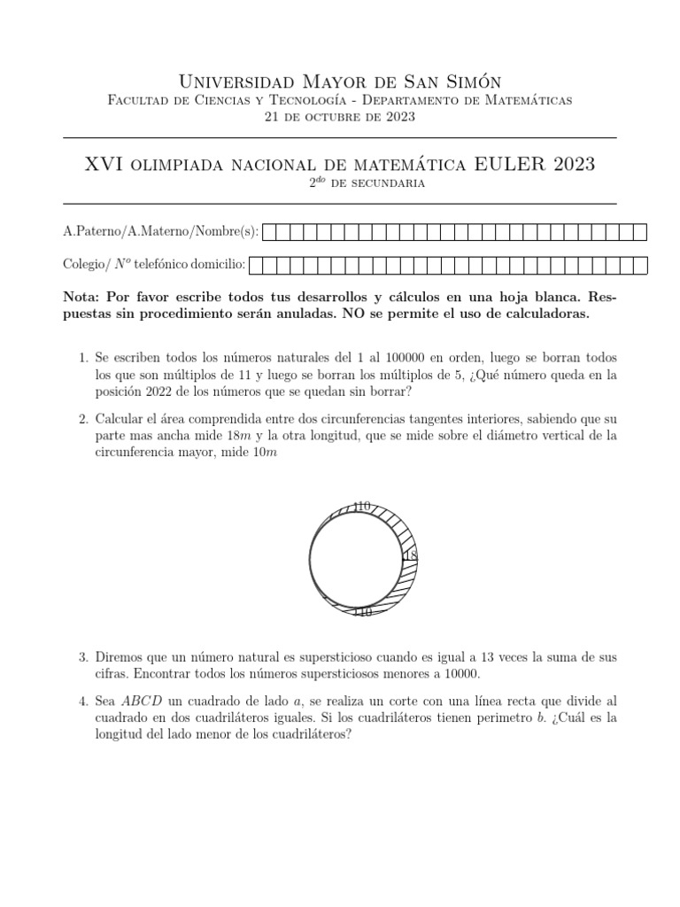 2do SecundariaEULER2023 Sol | PDF