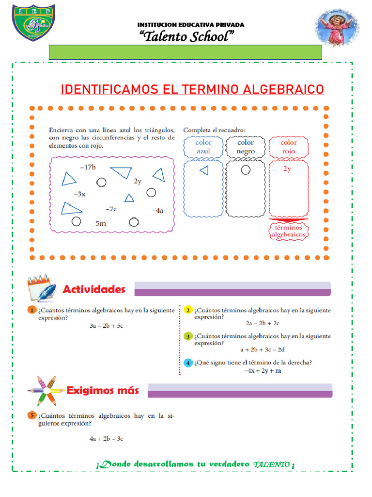 IDENTIFICAMOS EL TERMINO ALGEBRAICO | PDF