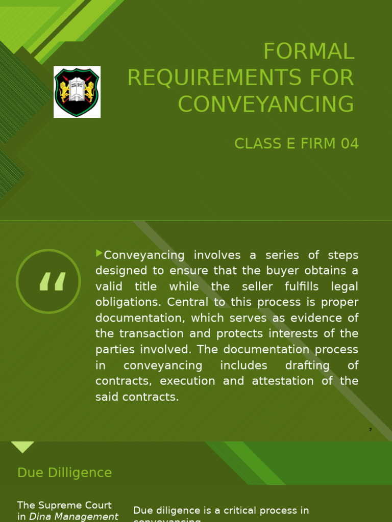 Conveyancing Requirements and Due Diligence | PDF | Conveyancing ...