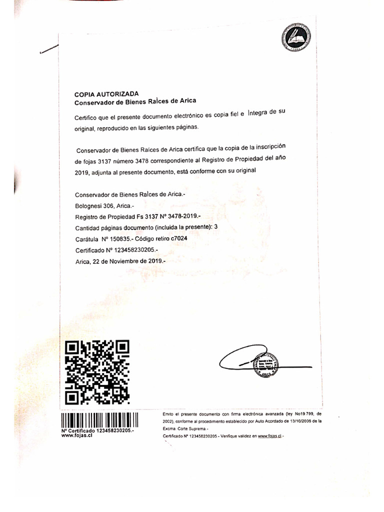 Certificado de Dominio Vigente CBR | PDF