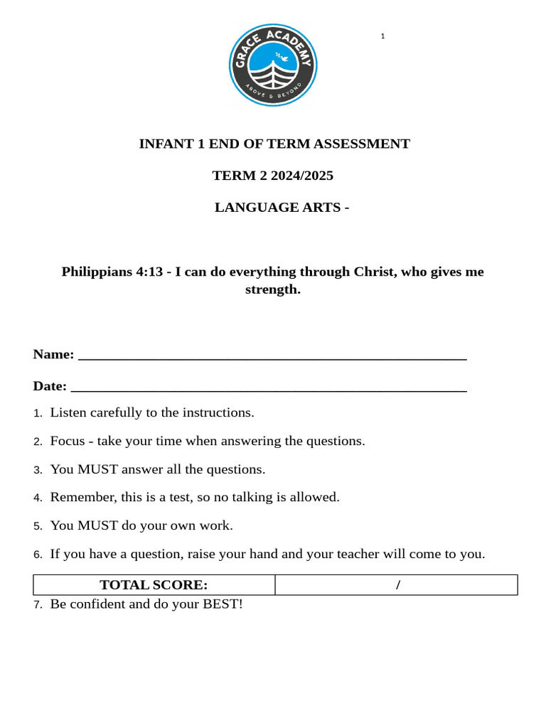 Infant One - End of Term - Language Arts | PDF | Communication | Cognition