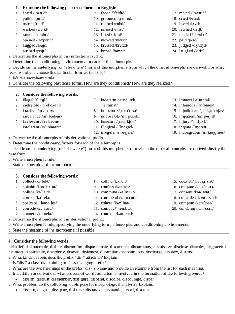 English Past Tense and Prefix Analysis | PDF | Linguistic Morphology ...