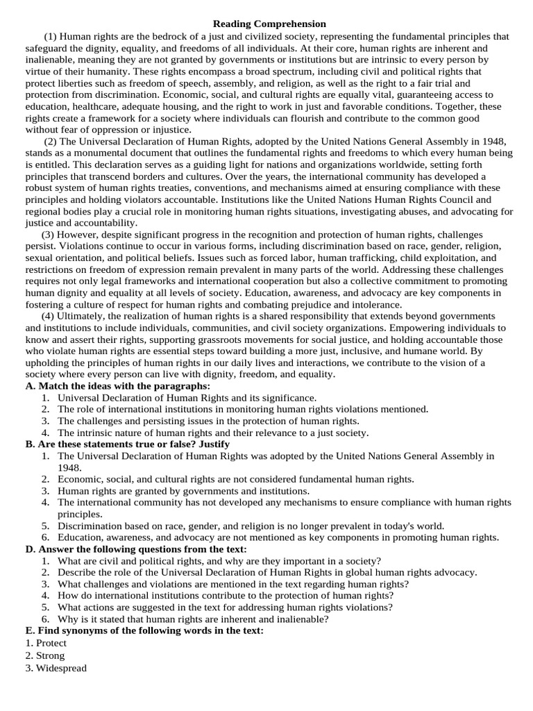 Reading Comprehension | PDF | Human Rights | Rights