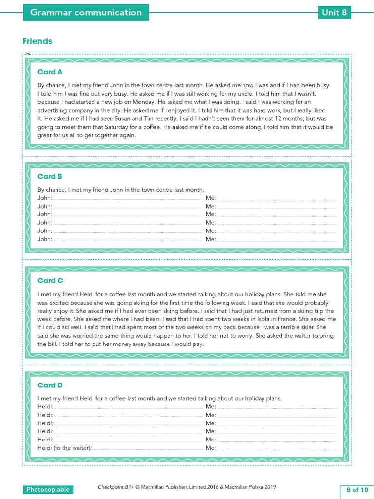 Checkpoint B1+ - TRC - Grammar Communication - U8 | PDF