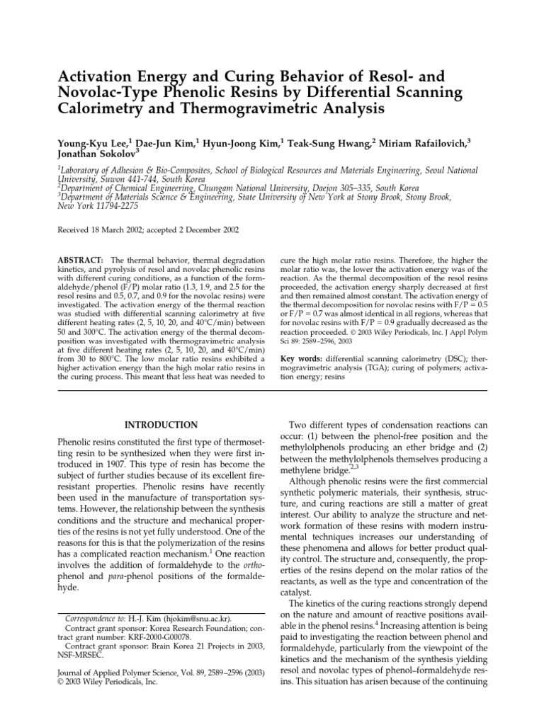 Activation Energy and Curing Behavior of Resol - and Novolac-Type ...
