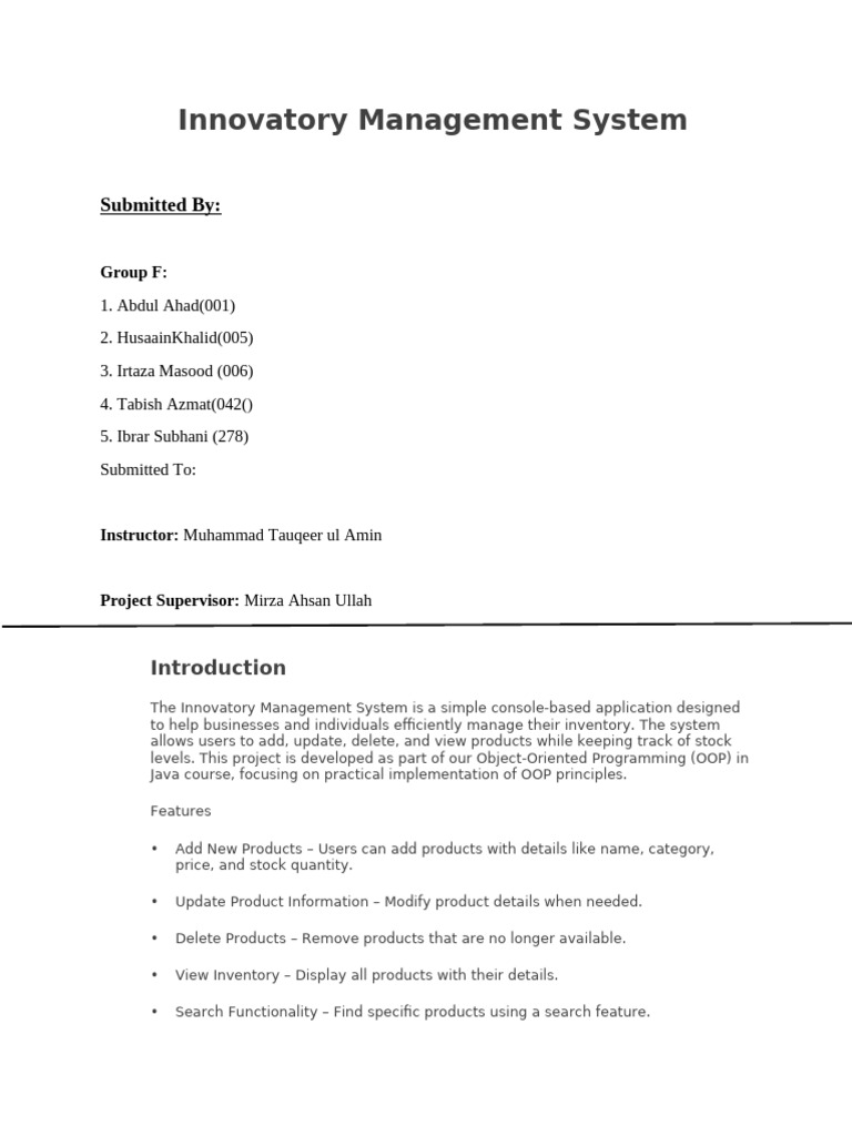 Innovatory Management System Project Proposal | PDF | Computer Programming | Object Oriented ...