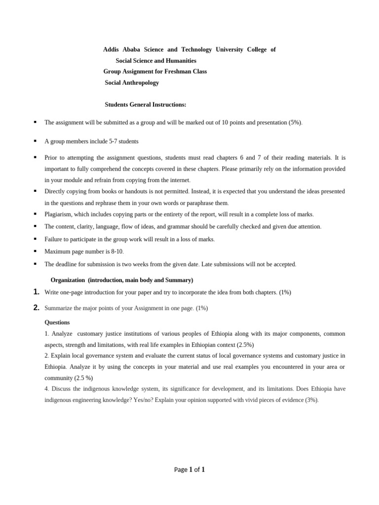 Anthropology Assignment AASTU 2024-25 | PDF