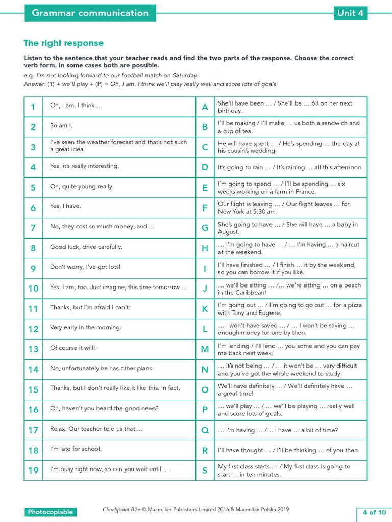 Checkpoint B1+_TRC_Grammar Communication_U4 | PDF