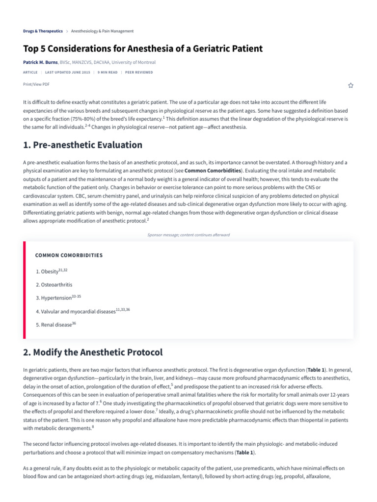 Top 5 Considerations For Anesthesia of A Geriatric Patient | PDF ...