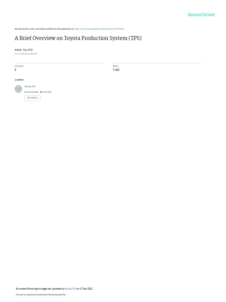 Overview of Toyota Production System | PDF | Lean Manufacturing | Inventory