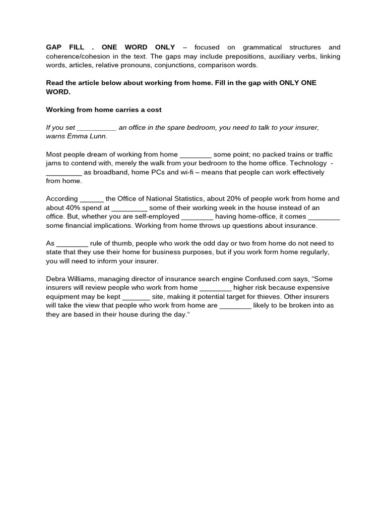 Gap Fill Exercise: Working from Home | PDF